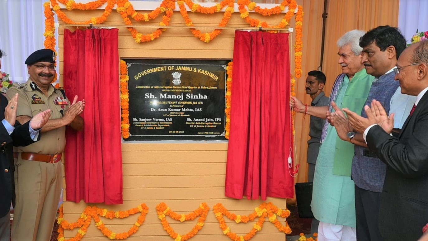 LG Sinha lays foundation stone of ACB headquarters in Jammu's Sidhra ...